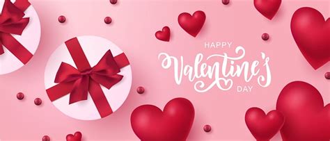 현실적인 찾고 선물 상자와 마음과 해피 발렌타인 데이 손 문자 타이포그래피 인사말 카드 배너 포스터 템플릿에 대한 벡터 디자인 축 하 일러스트 14에 대한 스톡 벡터 아트