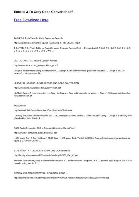 Pdf Excess 3 To Gray Code Converter · Pdf Filegray Code To Binary Code Bcd To Excess 3