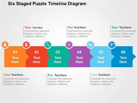Six Staged Puzzle Timeline Diagram Flat Powerpoint Design PowerPoint Templates Download PPT