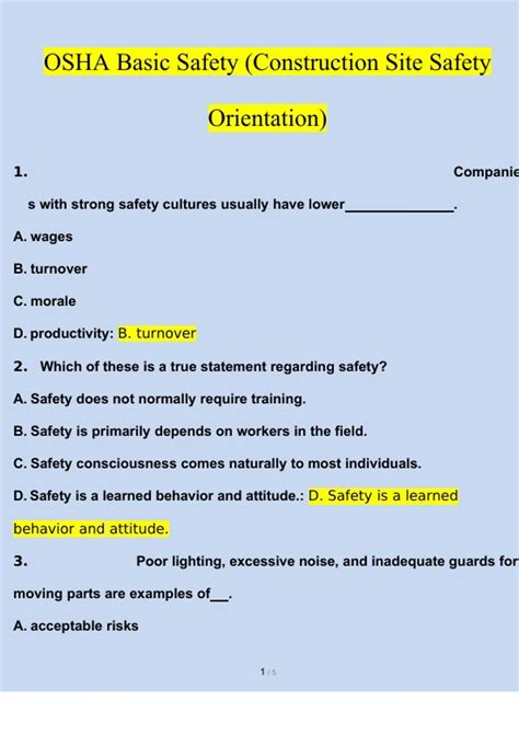 Osha Basic Safety Construction Site Safety Orientation Solved 100 Correct 2024 2025 Correct