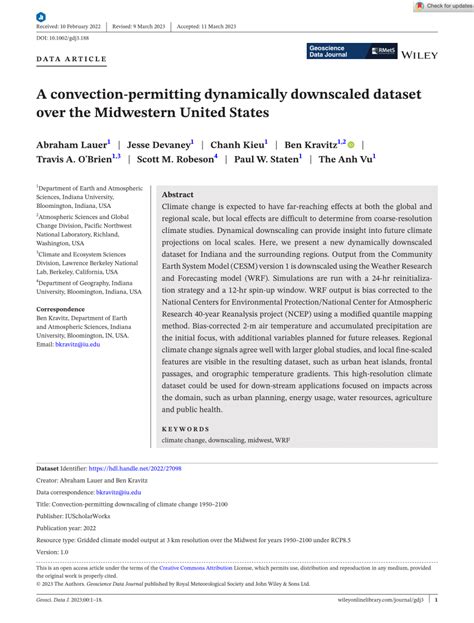 Pdf A Convection‐permitting Dynamically Downscaled Dataset Over The Midwestern United States