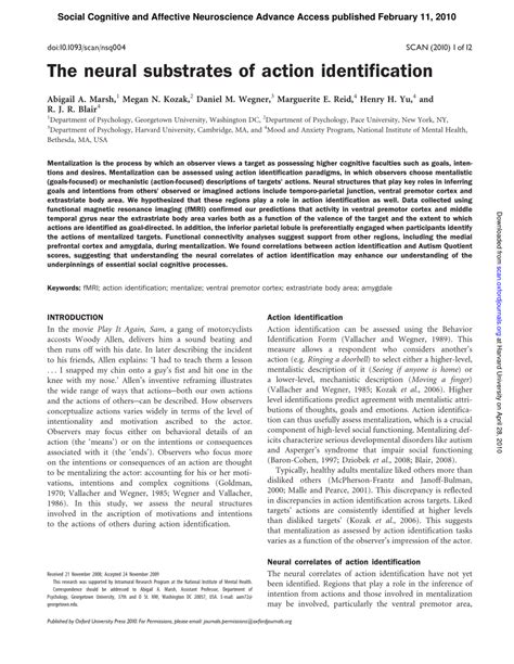 Pdf The Neural Substrates Of Action Identification
