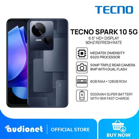 Tecno Spark 10 5G Smartphone 8GB 128GB Dimensity 6020 6 6 HD Display 90Hz 50MP AI