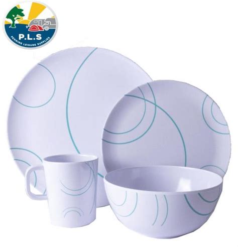 Pennine Turquoise Swirl Melamine 16 Piece Dinner Set Caravan Motorhome