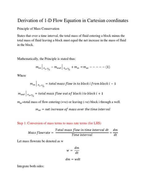 Derivation Of 1 D Flow Equation In Cartesian Coordinates 2 Download