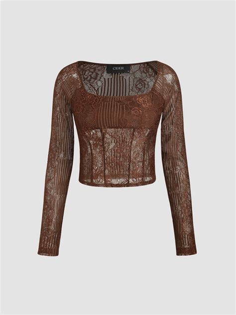 Floral Lace Corset Long Sleeve Top For Daily Casual