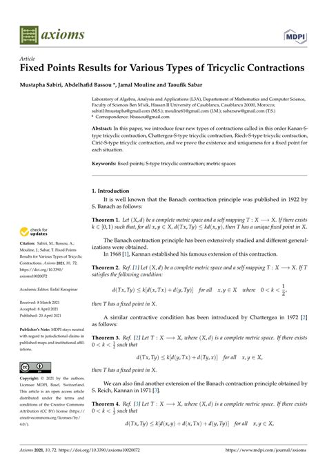 Pdf Fixed Points Results For Various Types Of Tricyclic Contractions