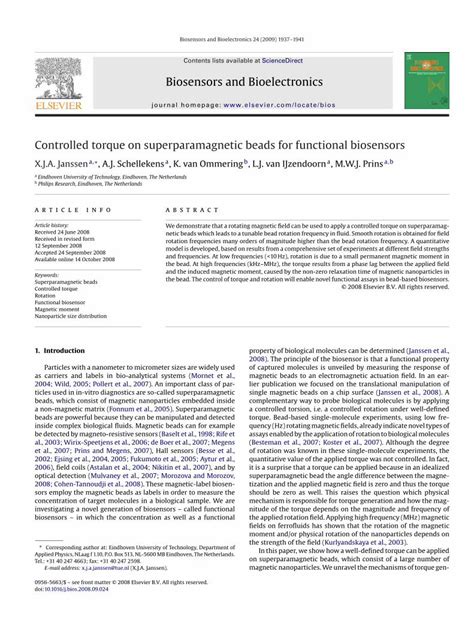 Pdf Controlled Torque On Superparamagnetic Beads For Functional Biosensors Dokumen Tips