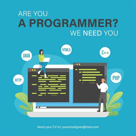 Programmer Job Vacancy Template With People And Laptop Illustration 13131603 Vector Art At Vecteezy