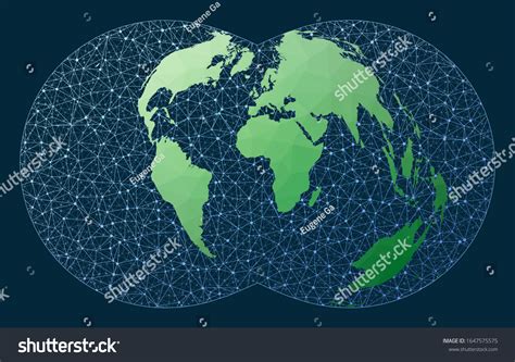 World Map Connection Rectangular Polyconic Projection Stock Vector