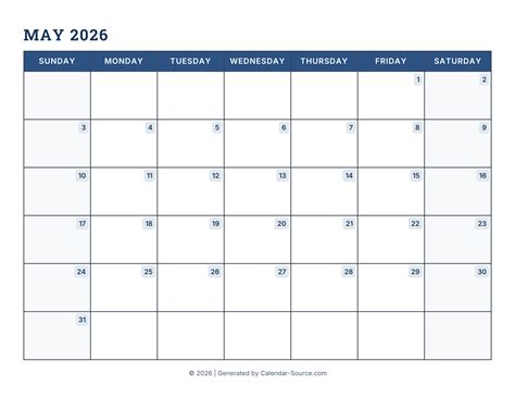 May 2026 Calendar Printable