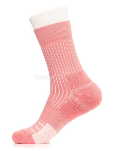 Pink Athletic Sock With Reinforced Toe And Heel On Mannequin Foot Stock