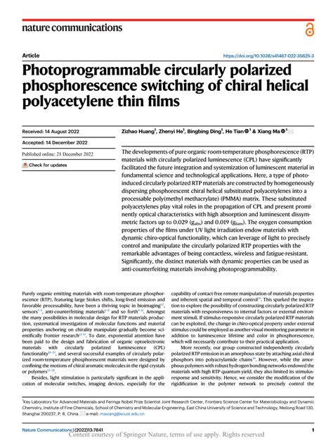 Pdf Photoprogrammable Circularly Polarized Phosphorescence Switching Of Chiral Helical