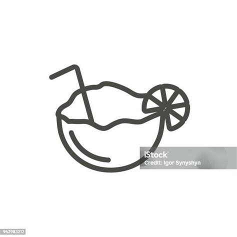 코코넛 칵테일 아이콘 벡터입니다 라인 여름 신선한 음료 기호 고립 최신 유행 플랫 개요 Ui 표시 디자인입니다 웹 사이트 모바일 App 로고 그림에 대 한 얇은 선형 코코넛