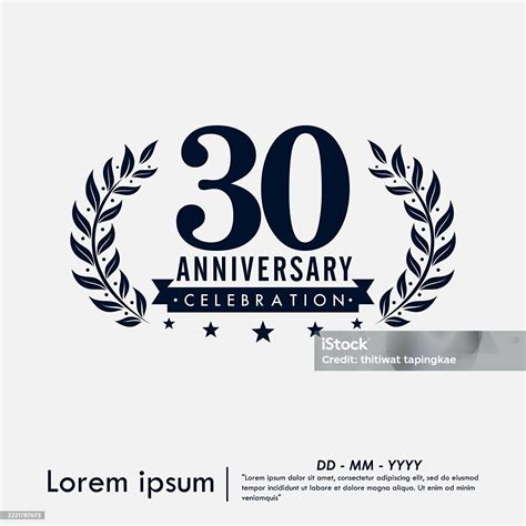 창립 30주년 기념 엠블럼 축하 기념일 로고는 흰색 배경에 리본과 월계관으로 격리되어 있습니다 웹용 벡터 일러스트레이션 템플릿 디자인 30에 대한 스톡 벡터 아트 및 기타