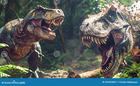 Tyrannosaurus Rex The Apex Predator Stalking Through Lush Prehistoric Jungle A Terrifying