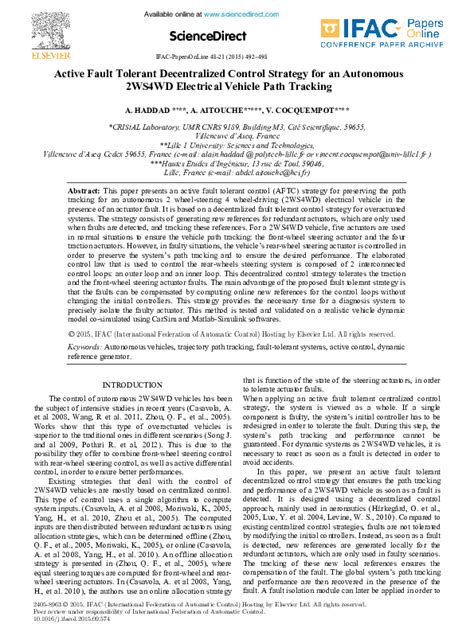 Pdf Active Fault Tolerant Decentralized Control Strategy For An Autonomous 2ws4wd Electrical