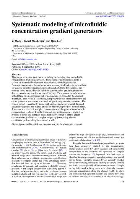 Pdf Systematic Modeling Of Microfluidic Concentration Gradient Generators