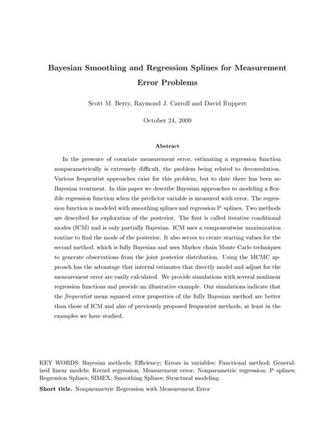 Pdf Bayesian Smoothing And Regression Splines For Measurement Error Problems