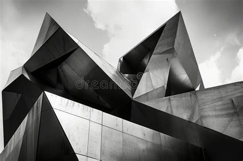 A Black And White Photograph Of A Modern Geometric Concrete Structure