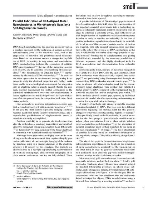 Pdf Parallel Fabrication Of Dna Aligned Metal Nanostructures In Microelectrode Gaps By A Self