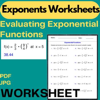 Evaluating Exponential Functions Algebra Exponents Worksheets