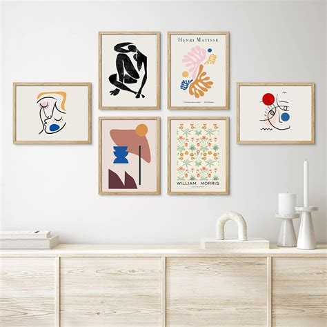 Pixonsign Framed Canvas Print Wall Art Set Matisse Shapes Plants