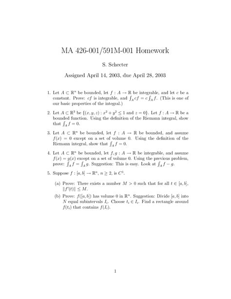 Mathematical Analysis Ii 5 Problems On Assignment Ma 426