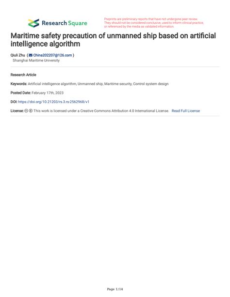 Pdf Maritime Safety Precaution Of Unmanned Ship Based On Artificial
