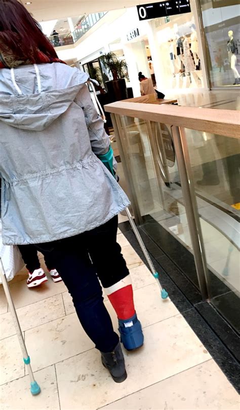 Girl With Red Slwc And Crutches At A Shopping Mall Gehgips On Tumblr