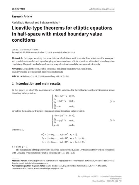 Pdf Liouville Type Theorems For Elliptic Equations In Half Space With