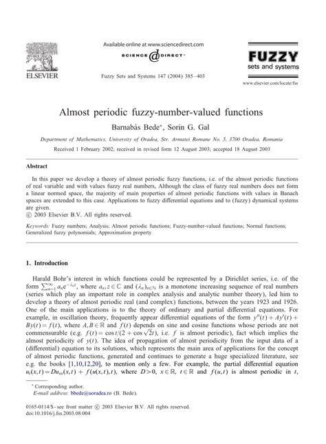 Pdf Almost Periodic Fuzzy Number Valued Functions