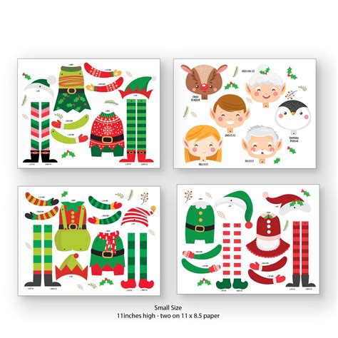Christmas Elves 6 Articulated Paper Dolls Instant Download Christmas Elves Holiday School