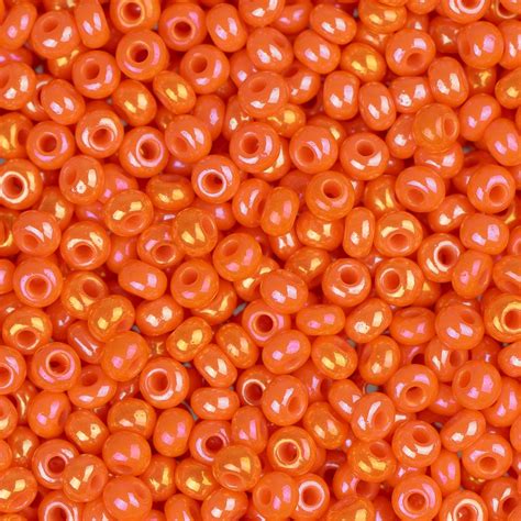 110 Czech Seed Beads 35076 Opaque Luster Rainbow Orange 23g I Bead Inc