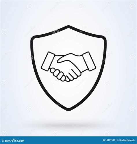 Handshake Shield Check Mark Sign Line Icon Or Logo Commitment Thin Concept Trust Commitment