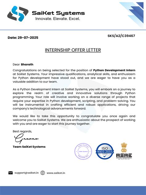 Python Development Intern Offer Letter Pdf