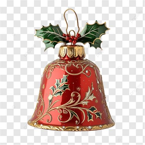 흰색 배경에 금색 장식과 홀리 잎이 있는 빨간색 크리스마스 벨 크리스마스 축하 투명한 Png 일러스트 및 이미지 에 대한 무료 다운로드 Pngtree