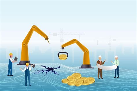 Premium Vector Bitcoin Mining Crypto Mining Rendering System With Miners And Engineering Team