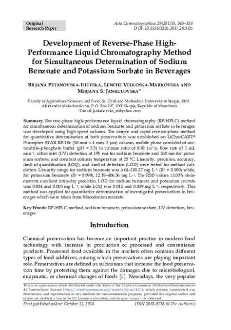 Pdf Development Of Reverse Phase High Performance Liquid Chromatography Method For