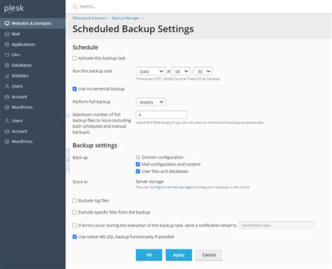 how to use the backup manager plesk