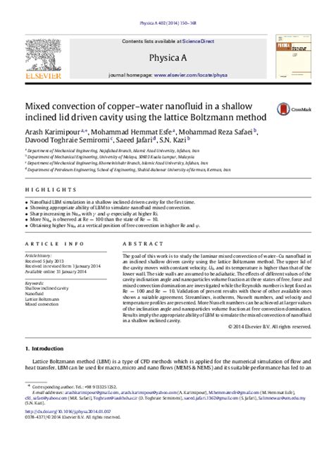 Mixed Convection Of Copperwater Nanofluid In A Shallow Inclined Lid Driven Cavity Using The