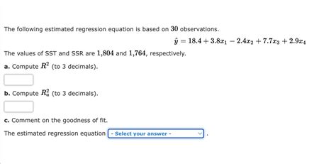 Solved The Following Estimated Regression Equation Is Based