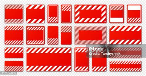 대각선이 있는 다양한 빈 빨간색 경고 표지판 주의 위험 또는주의 표지판 건설 현장 표지판 현실적인 통지 간판 경고 배너 도로 방패 벡터 그림 0명에 대한 스톡 벡터 아트 및
