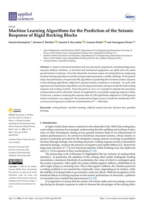 Pdf Machine Learning Algorithms For The Prediction Of The Seismic Response Of Rigid Rocking Blocks