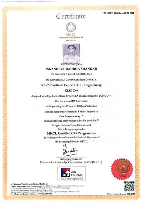 C Certification Programming Learning Shraddha Iskande