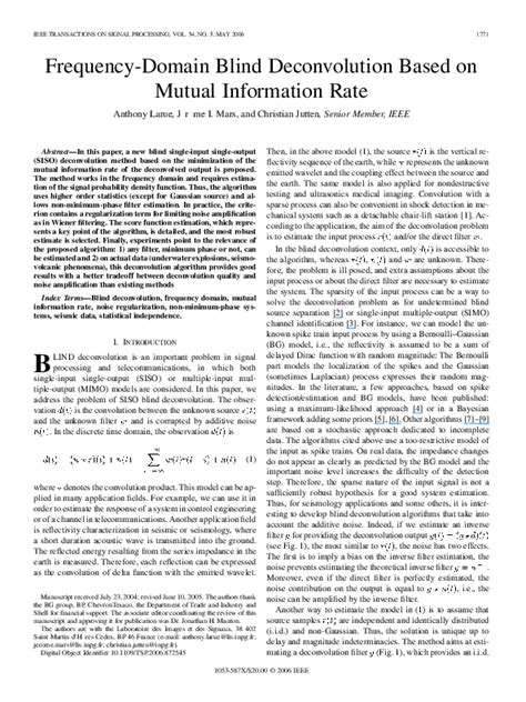 Pdf Frequency Domain Blind Deconvolution Based On Mutual Information Rate