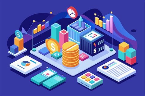 Colorful Isometric Design Showcases Financial Data Analysis Tools