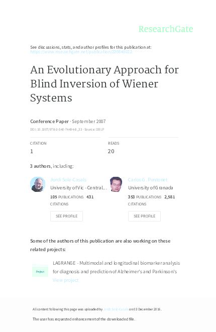 Pdf An Evolutionary Approach For Blind Inversion Of Wiener Systems
