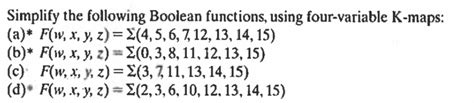 Solved Simplify The Following Boolean Functions Using