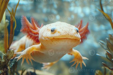 Axolotl Swimming Underwater With External Gills Showing 65754180 Stock